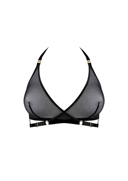 Black Melusina Soft Wrap Bra with Gold Shell Back Detail – Bordelle