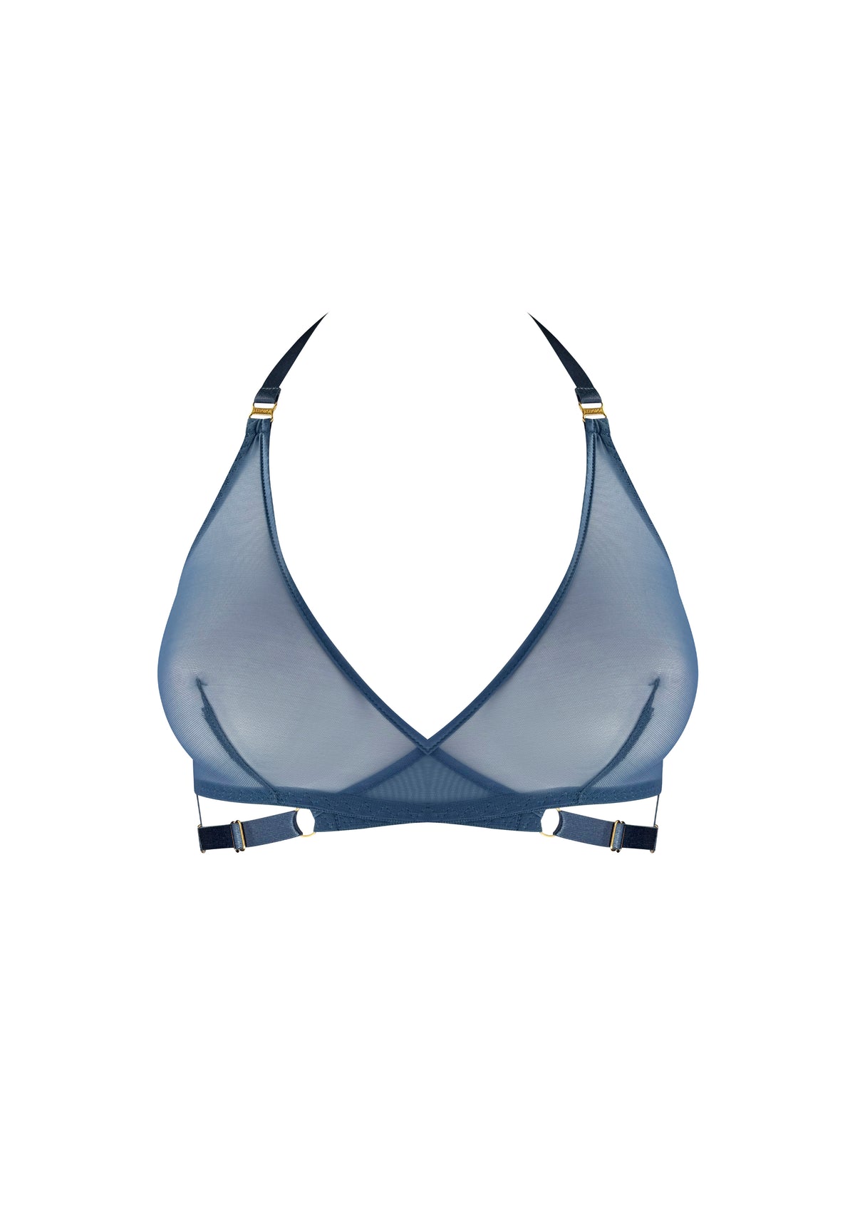 Melusina Sheer Denim Blue Mesh Bra with Adjustable Straps – Bordelle