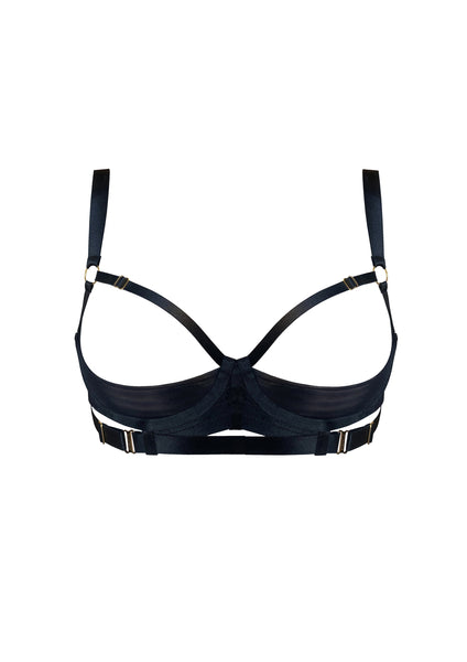 Bordelle Luxury Wireless Satin Ouvert Cupless Signature Shelf Bra Black