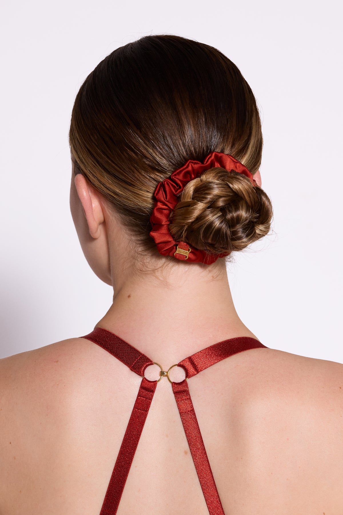 Bordelle Signature Hair Accessory Scrunchie Silk Set Black Burnt Red