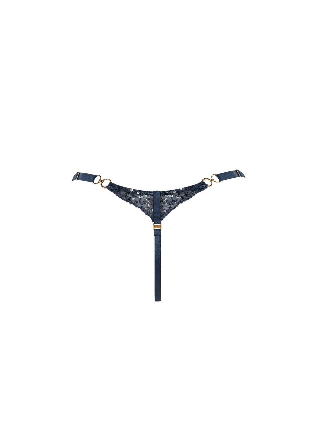 Theia Strap Lace Thong Denim | Designer Sequin Lace Thong – Bordelle