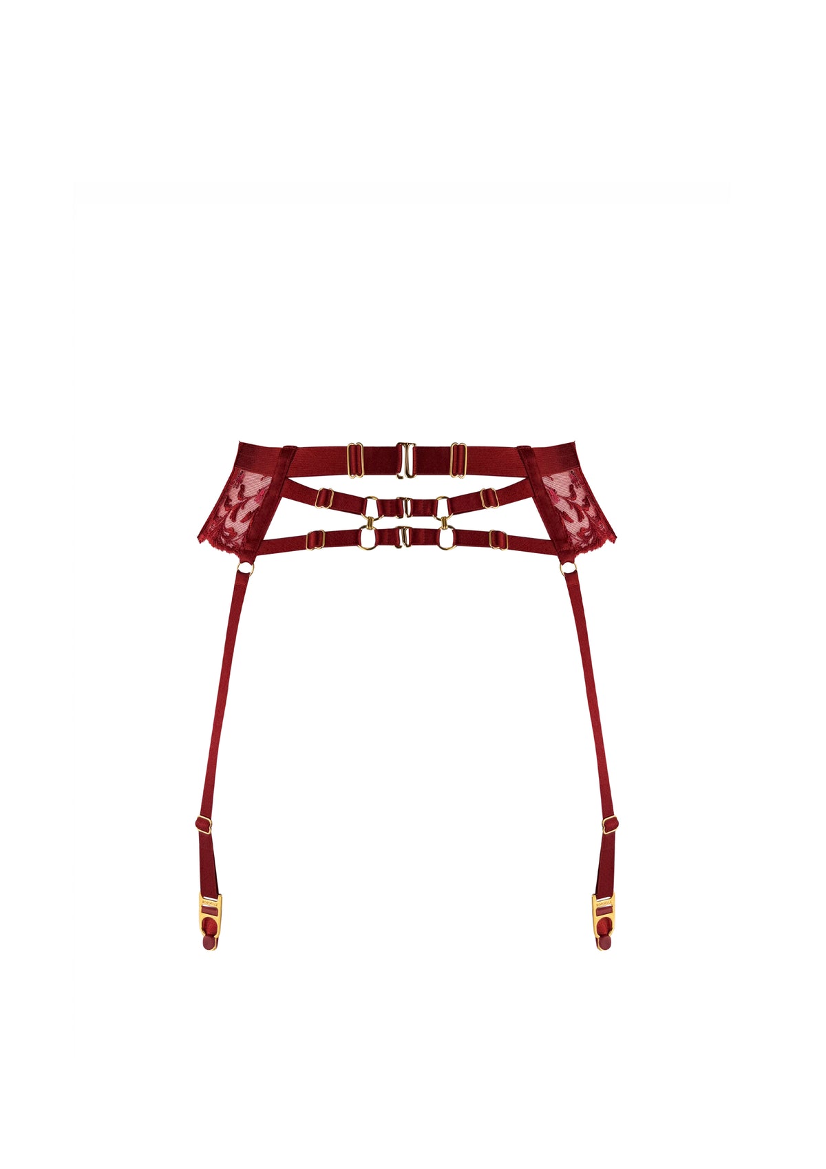 Theia Burnt Red Lace Suspender Belt | Sequin Lace Suspender Belt – Bordelle
