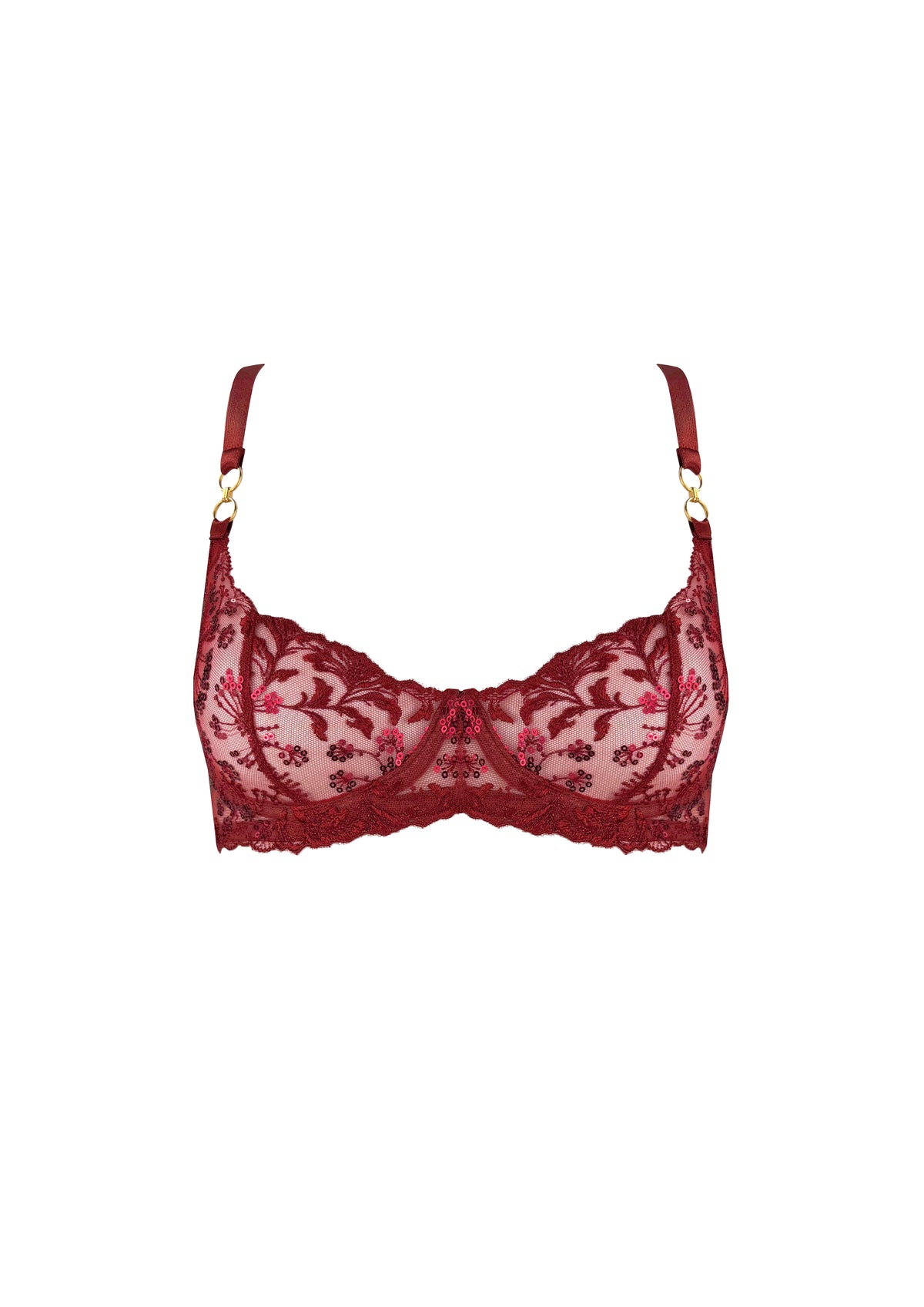 Theia Balconette Wire Bra Burnt Red | Sequin Beaded Bra – Bordelle