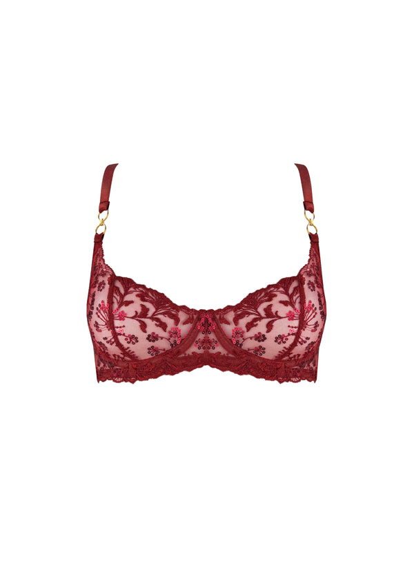 Theia Balconette Wire Bra Burnt Red | Sequin Beaded Bra – Bordelle