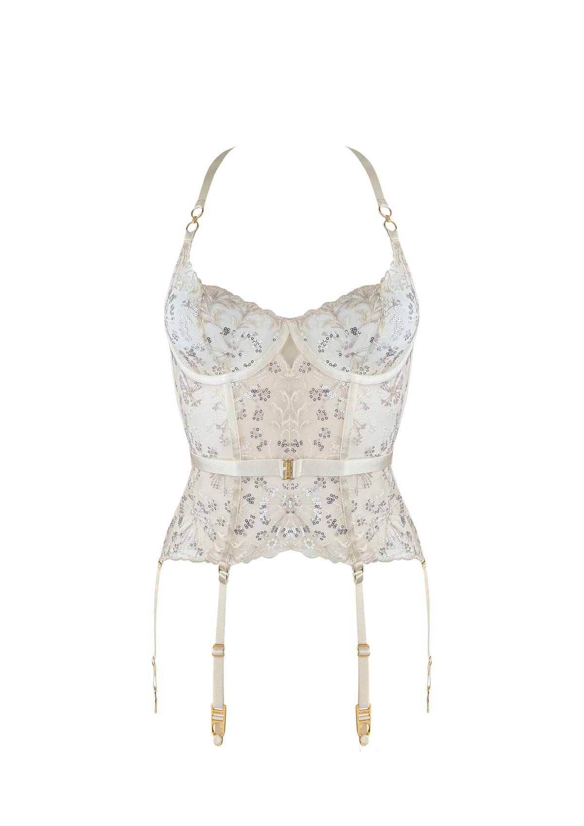 Theia Basque Cream | Sequin Cream Lace Lingerie Basque – Bordelle