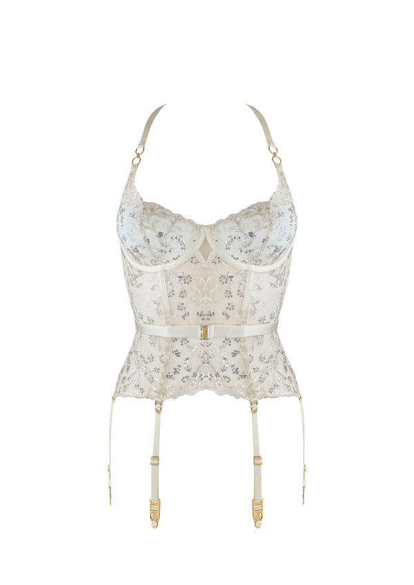 Theia Basque Cream | Sequin Cream Lace Lingerie Basque – Bordelle